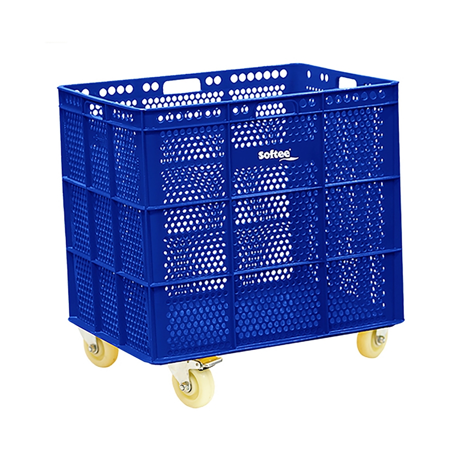 Caja polietileno apilable con ruedas. Azul. IVIVA