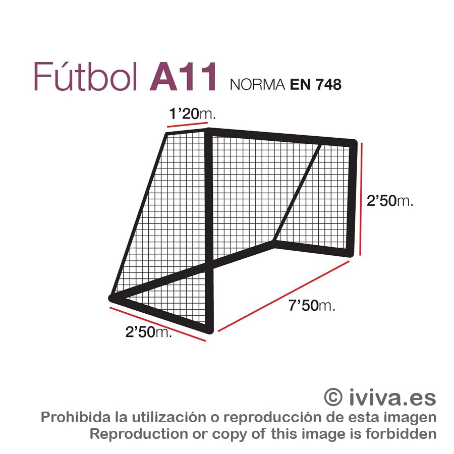 Redes fútbol 11.Sin nudos 4 mm, iviva, Leon de Oro